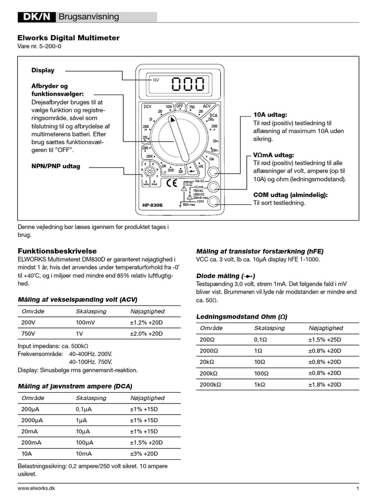 Manual Voltmeter DT-830B | PDF