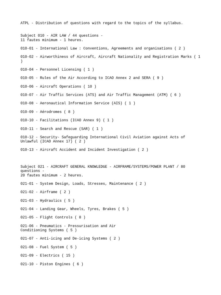 ATPL Exam Question Distribution Guide | PDF | Visual Flight Rules ...