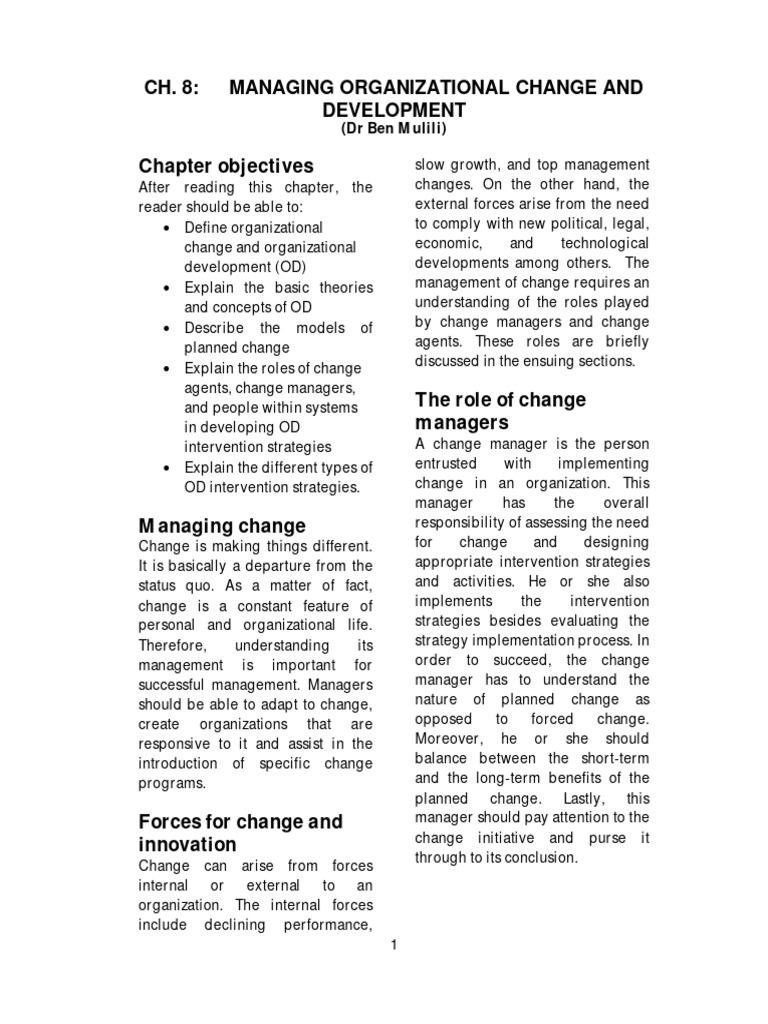 OB CH 8 Org Change & Dev | PDF | Change Management | Goal