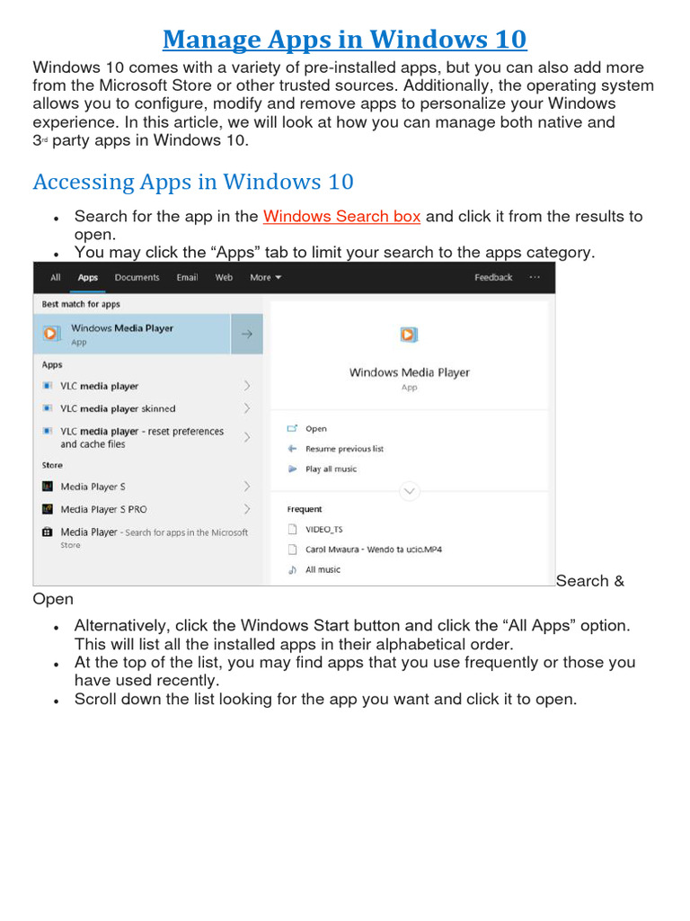 Manage Apps in Windows 10-F | PDF | Installation (Computer Programs) | Windows 10