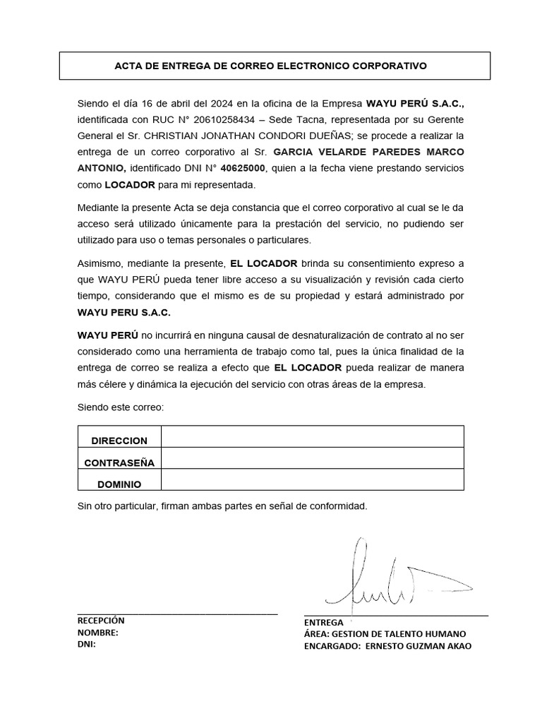 Acta de Entrega de Correo | PDF