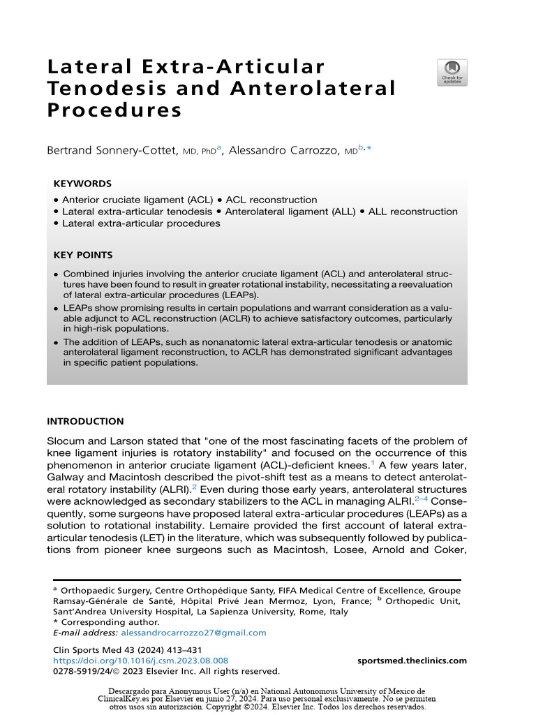 Tenodesis Extra Articular Anterolateral | PDF | Musculoskeletal System ...