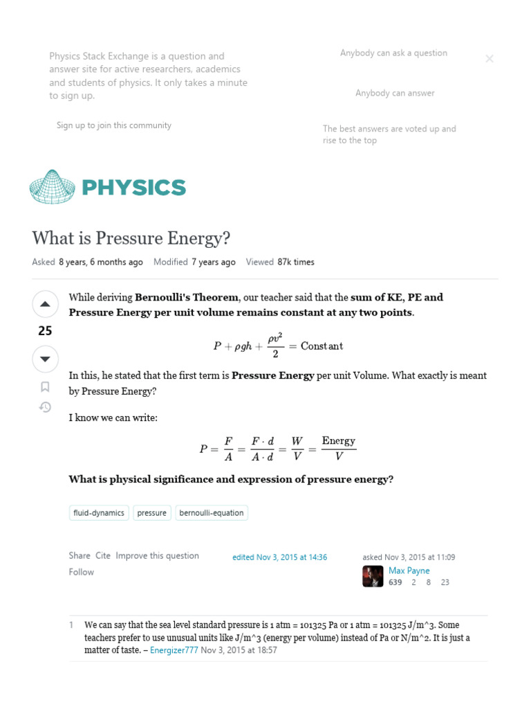 Understanding Pressure Energy in Fluids | PDF | Pressure | Fluid Dynamics
