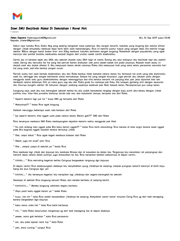 Gmail - Siswi SMU Berjilbab Nakal Di Sekolahan - Novel Hot | PDF