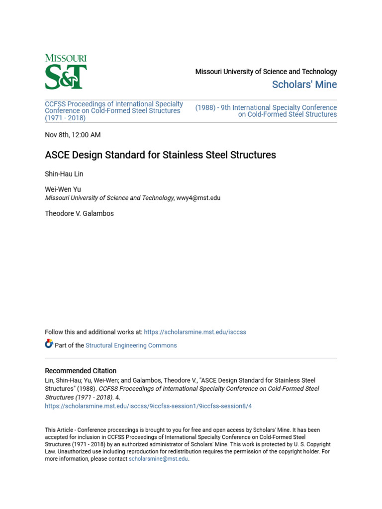 ASCE Design Standard For Stainless Steel Structures | PDF | Buckling ...