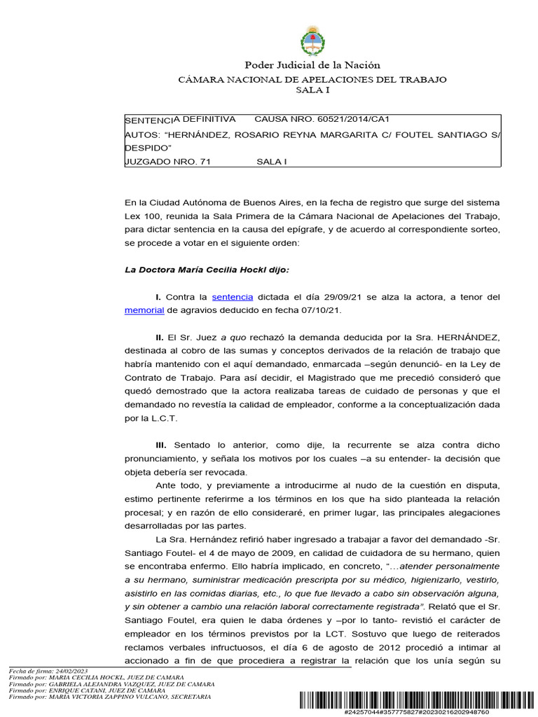 Fallo | PDF | Sentencia (ley) | Derecho laboral