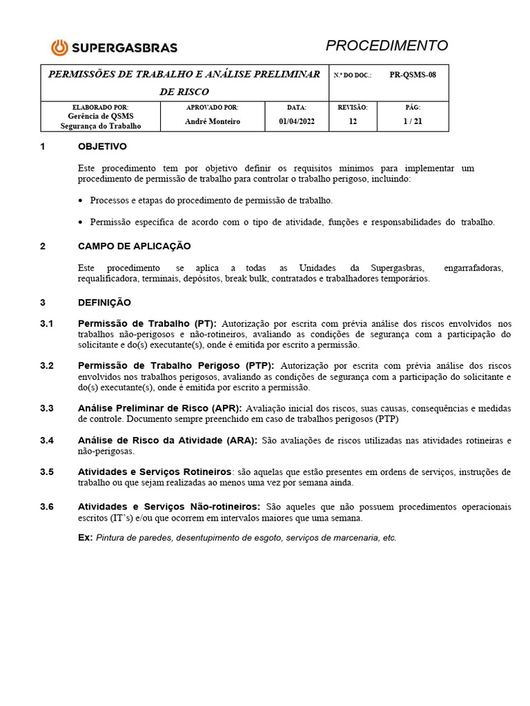 Permissões de Trabalho e Risco: Procedimento | PDF