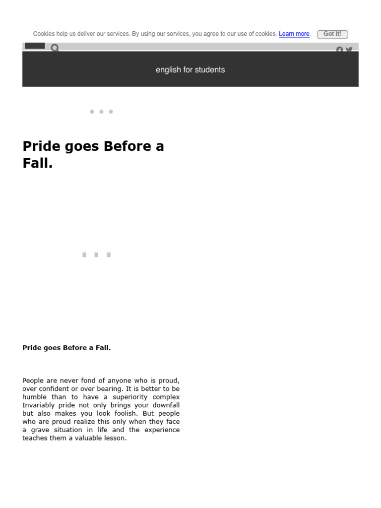 Pride Goes Before A Fall, Proverb Stories, Tenses, English Grammar ...