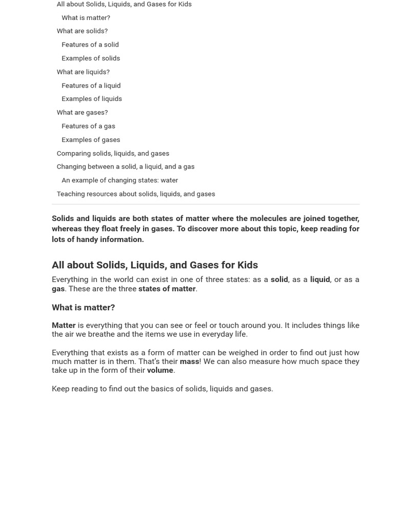 What Are Solids, And Liquids, And Gases_ _ Science for Kids | PDF ...