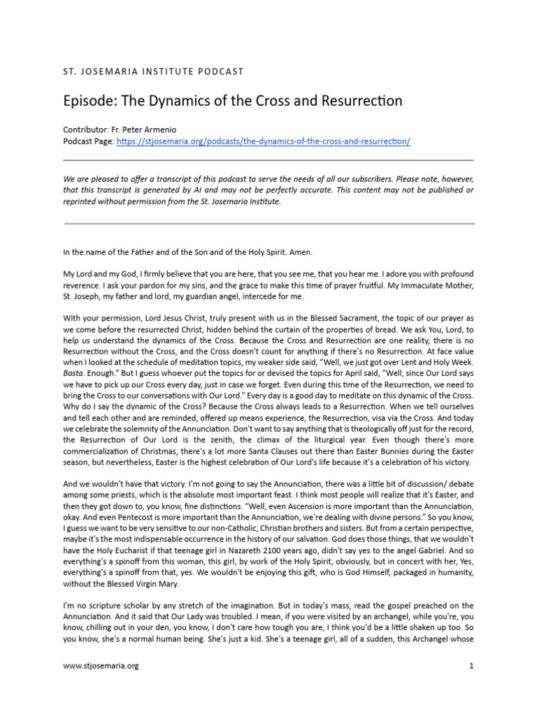 The Dynamics of The Cross and Resurrection Transcript | PDF | Jesus ...