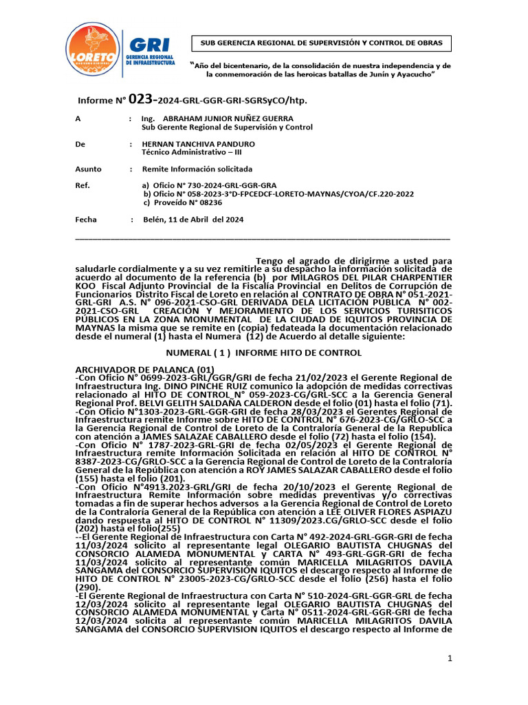 INFORME N°023-2024-GRL-GRI-SGSyC-htp-ZONA MONUMENTAL FISCALIA TERCER JUZGADO PENAL | PDF | Mala ...