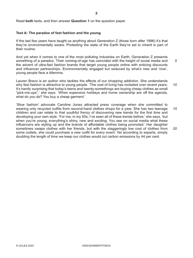 Paper 2 Directed Writing and Composition - INSERT | PDF | Fashion ...