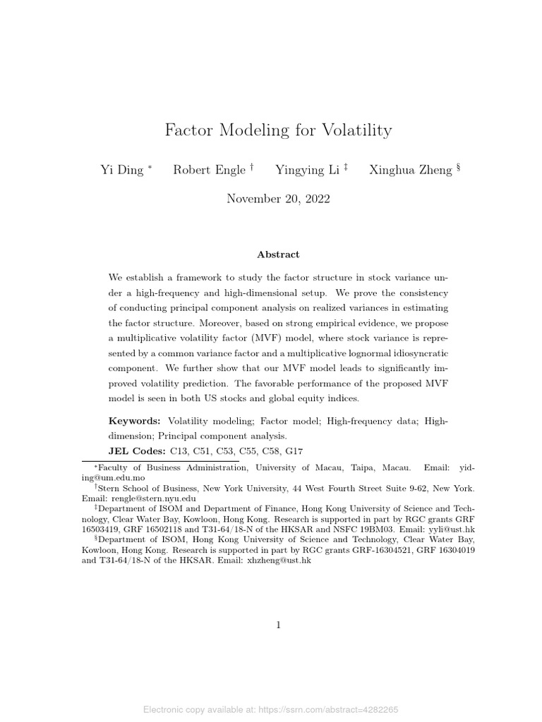 Factor Modeling For Volatility Pdf Principal Component Analysis Vix