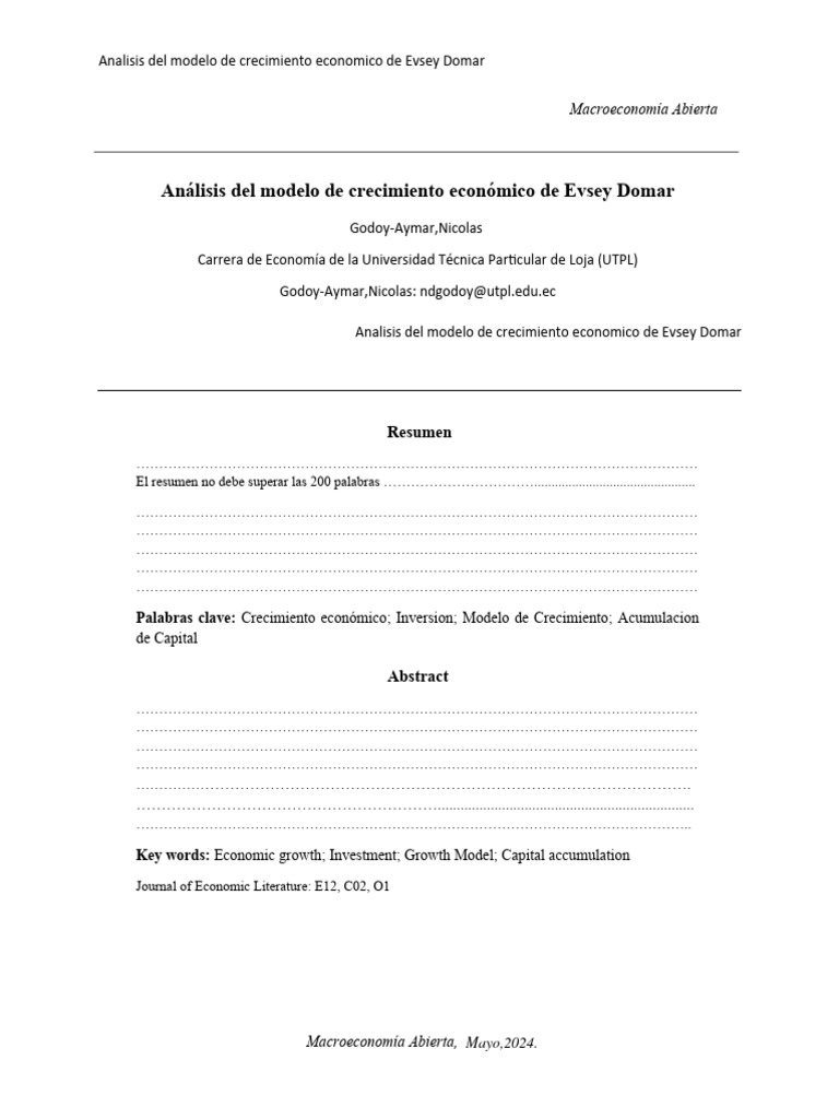 Trabajo Investigacion Evsey Domar | PDF | Crecimiento económico ...