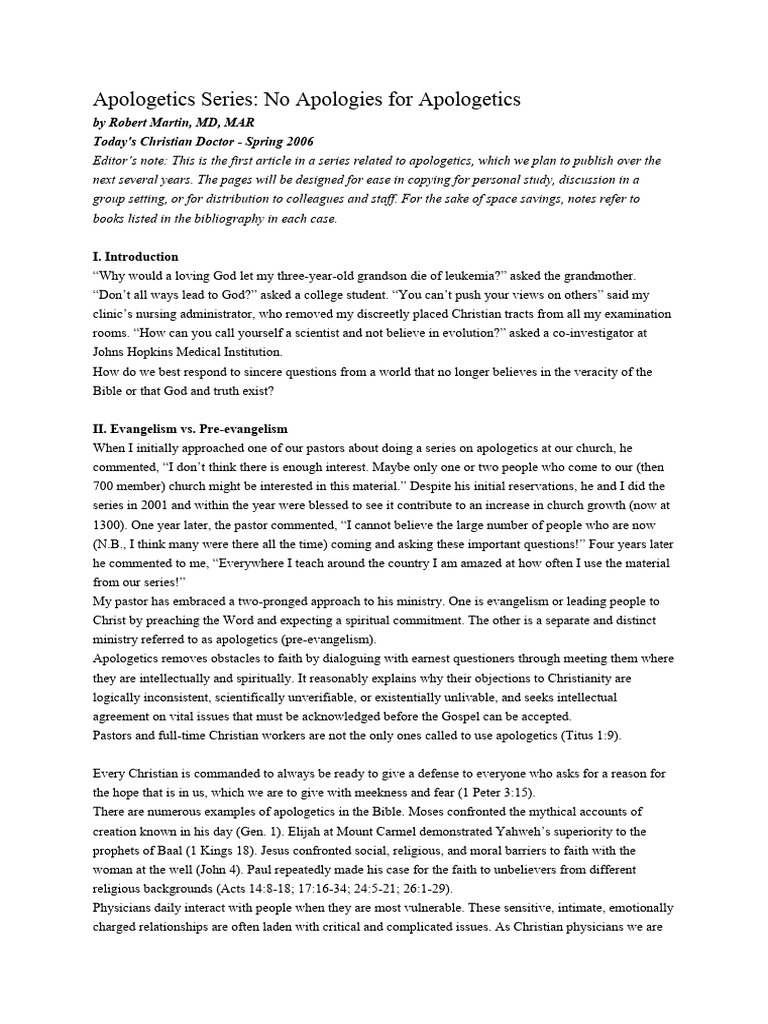 Part 1 - No Apologies For Apologetics | PDF | Christian Apologetics | God