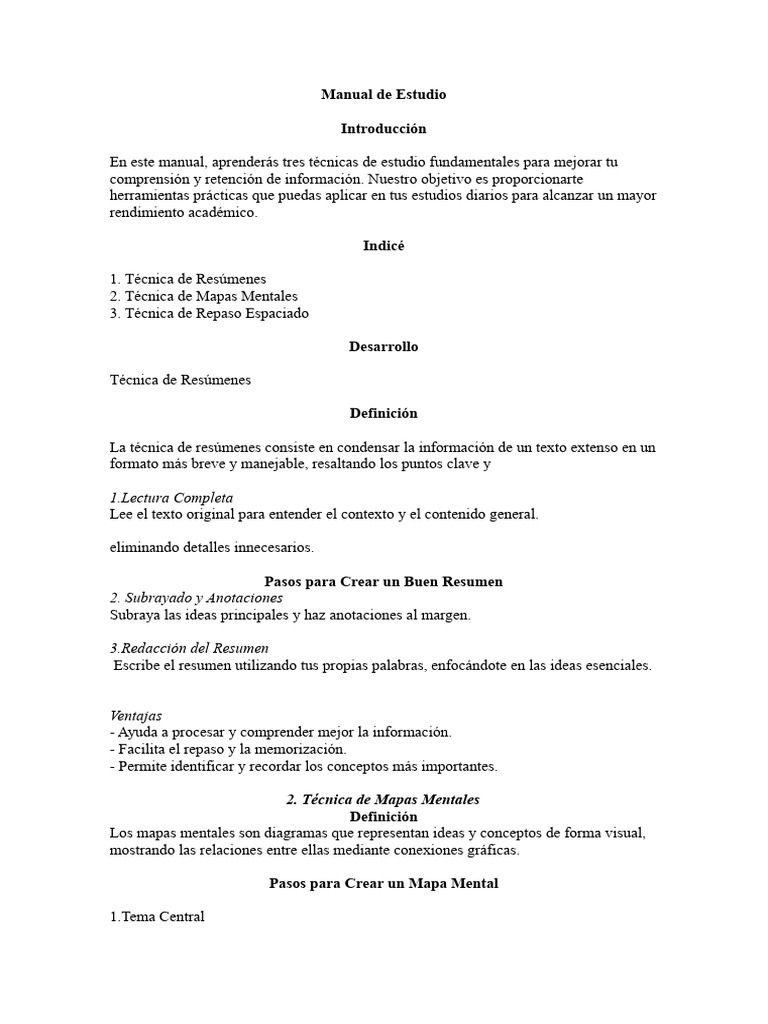 Manual de Estudio | PDF | Habilidades de estudio | Sumario abstracto)