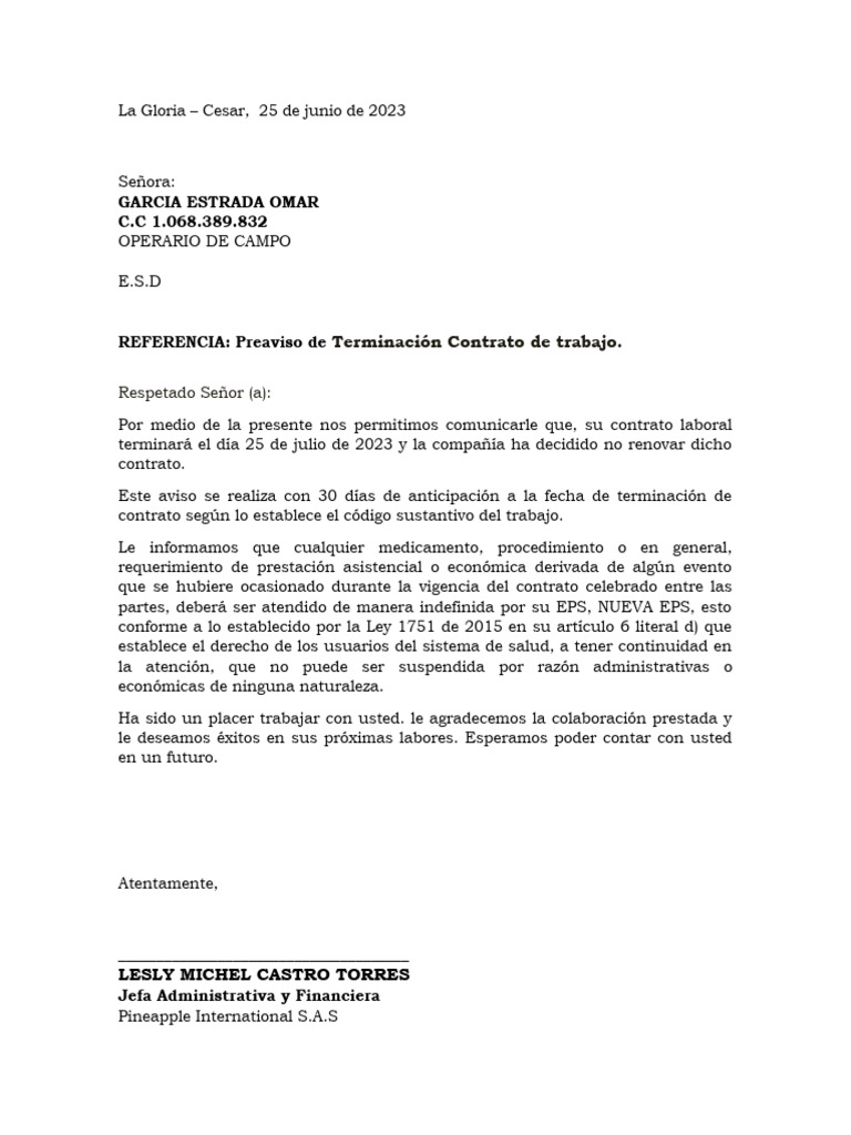 Cartas de Preaviso | PDF