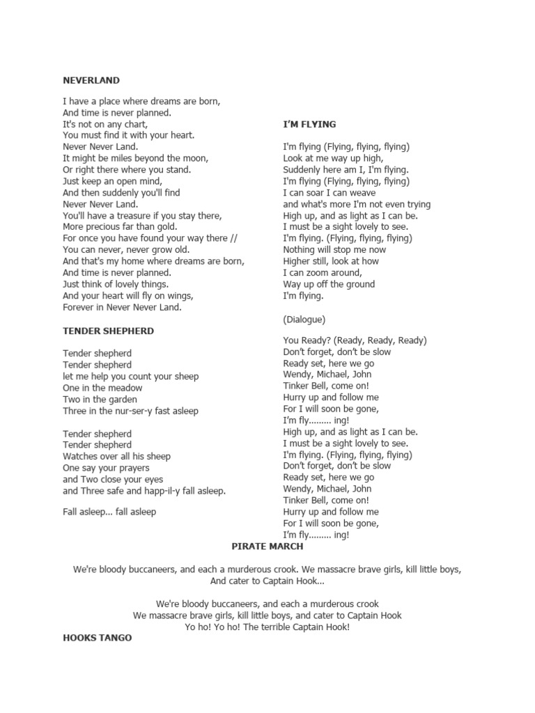 Peter Pan Song Lyrics | PDF | Neverland | British Fantasy Novels