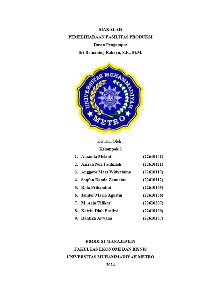 Pemeliharaan Fasilitas Produksi Kel 3 | PDF