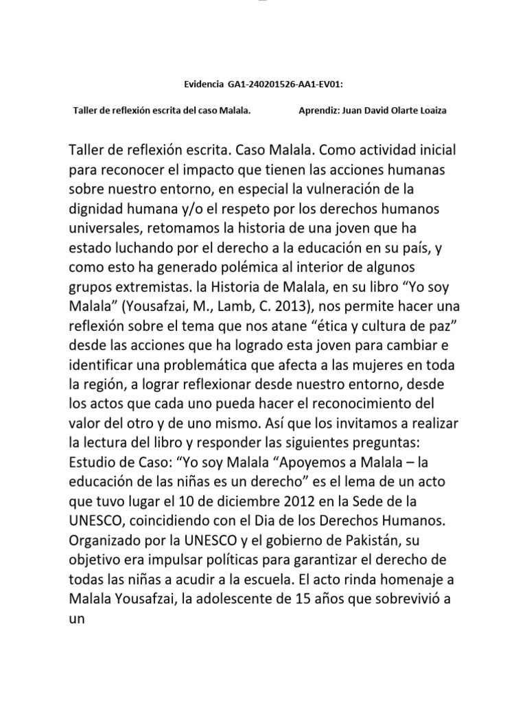Juan David Olarte Loaiza | PDF | Malala Yousafzai | Derechos humanos