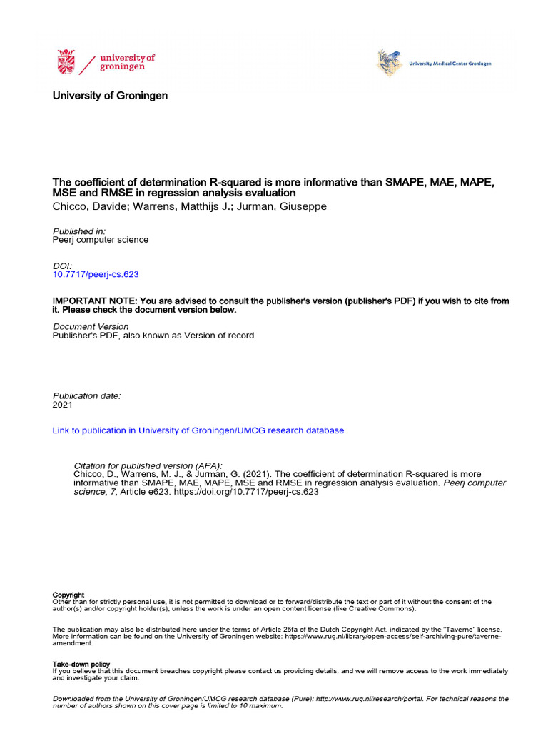 The Coefficient of Determination R-Squared Is More Informative Than SMAPE, MAE, MAPE, MSE and ...