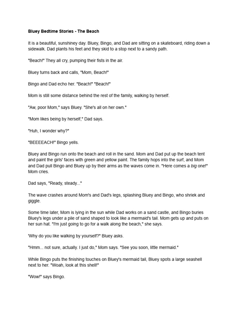 Bluey Bedtime Stories - The Beach | PDF | Beach