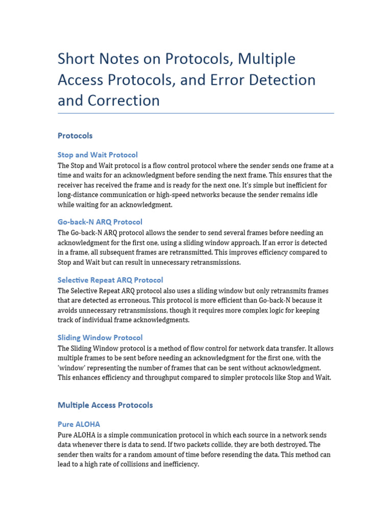 Short Notes On Protocols and Error Detection | PDF | Error Detection ...
