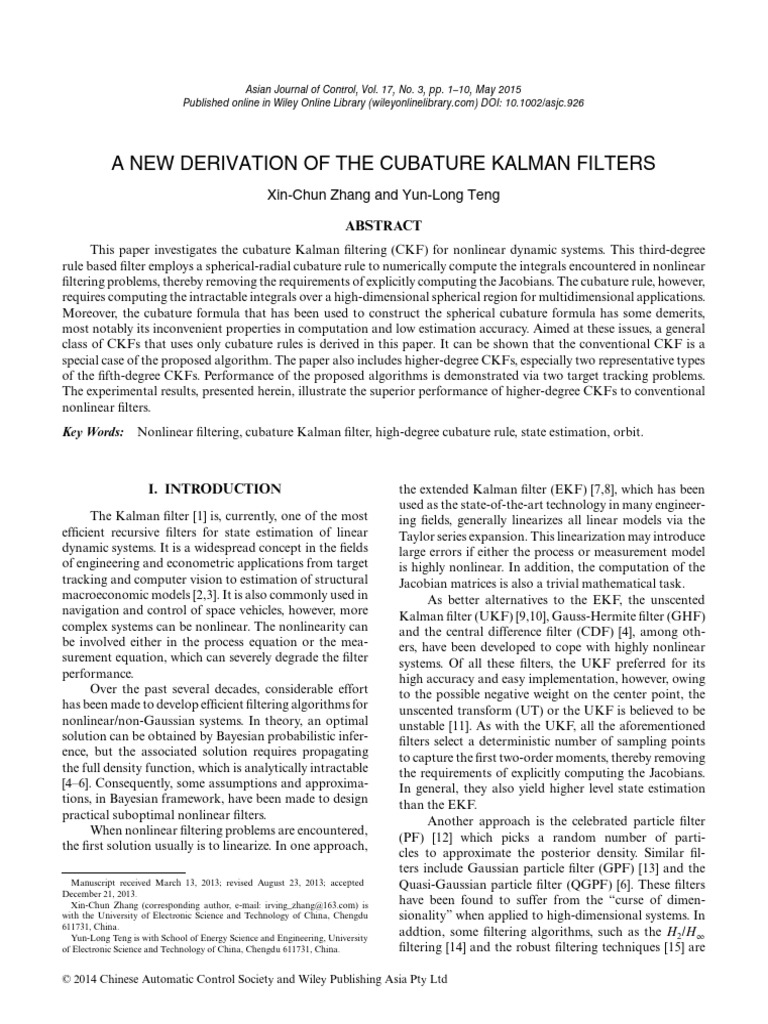 A New Derivation of The Cubature Kalman | PDF | Kalman Filter | Applied Mathematics