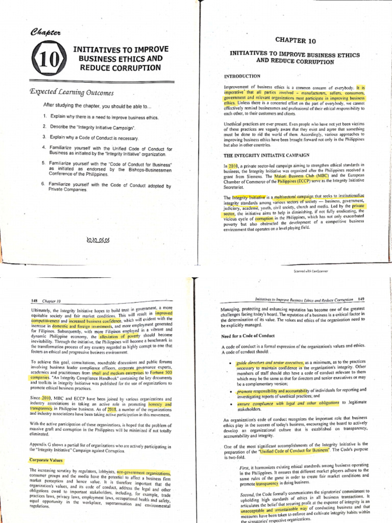 Chapter-10 Initiatives To Improve Business Ethics | PDF