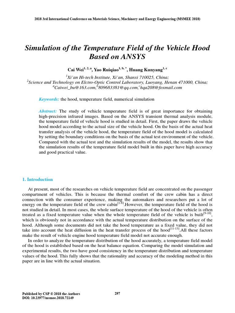 Simulation of The Temperature Field of The Vehicle Hood Based On ANSYS ...