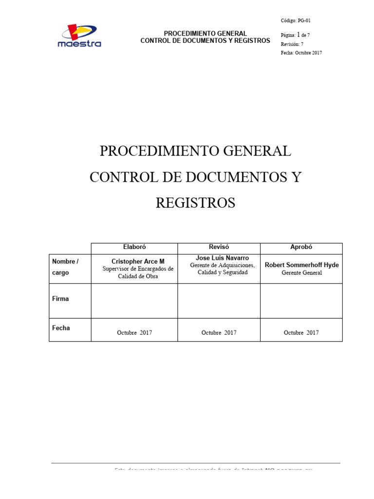 Procedimiento General Control de Documentos y Registros | PDF | Sistema de manejo de calidad ...