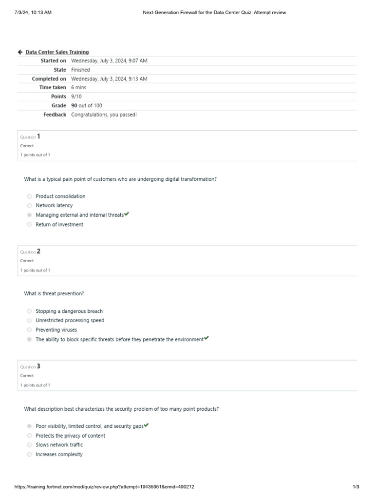 Next-Generation Firewall for the Data Center Quiz_ Attempt Review | Download Free PDF | Business ...