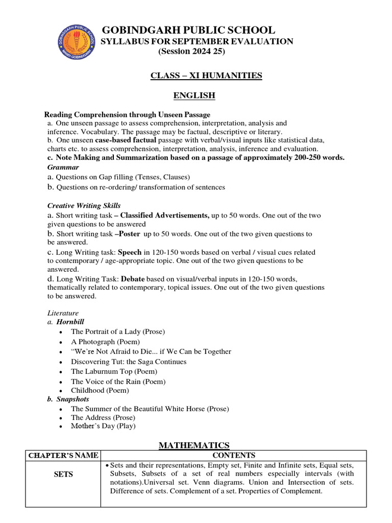 Class XI Humanities Syllabus | PDF | Function (Mathematics) | Set ...