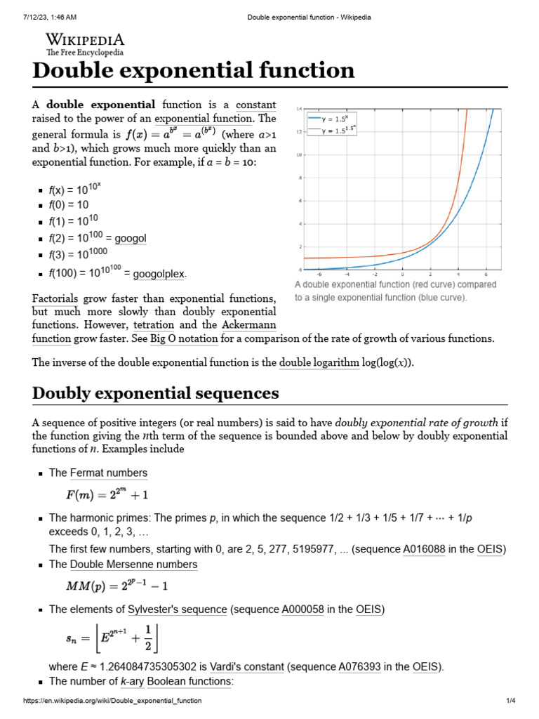 Double Exponential Function - Wikipedia | PDF | Mathematics | Arithmetic