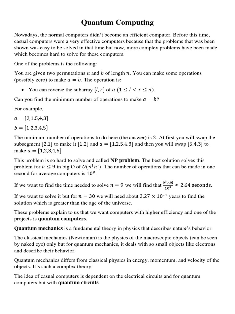 Quantum Computing Draft 1 | PDF | Theoretical Computer Science | Applied Mathematics