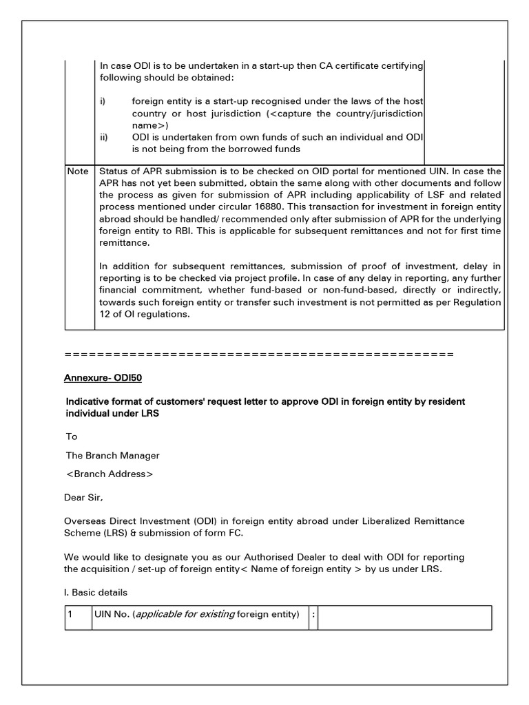 Overseas Direct Investment (ODI) by Resident Individuals Under ...