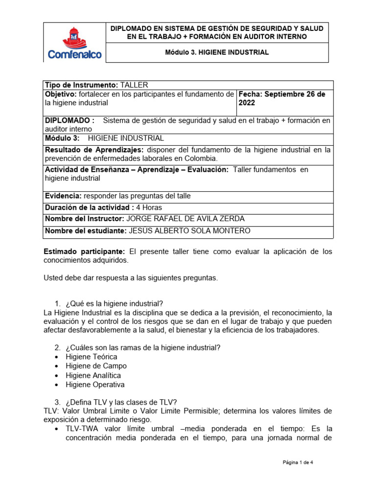 Taller Modulo 3 Higiene Industrial | PDF | Higiene Ocupacional | ruido