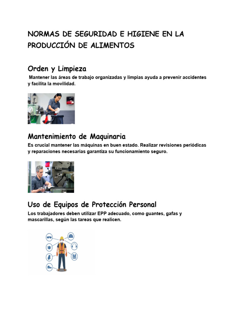 Normas de Seguridad e Higiene en La Producción de Alimentos | PDF | Alimentos | Higiene