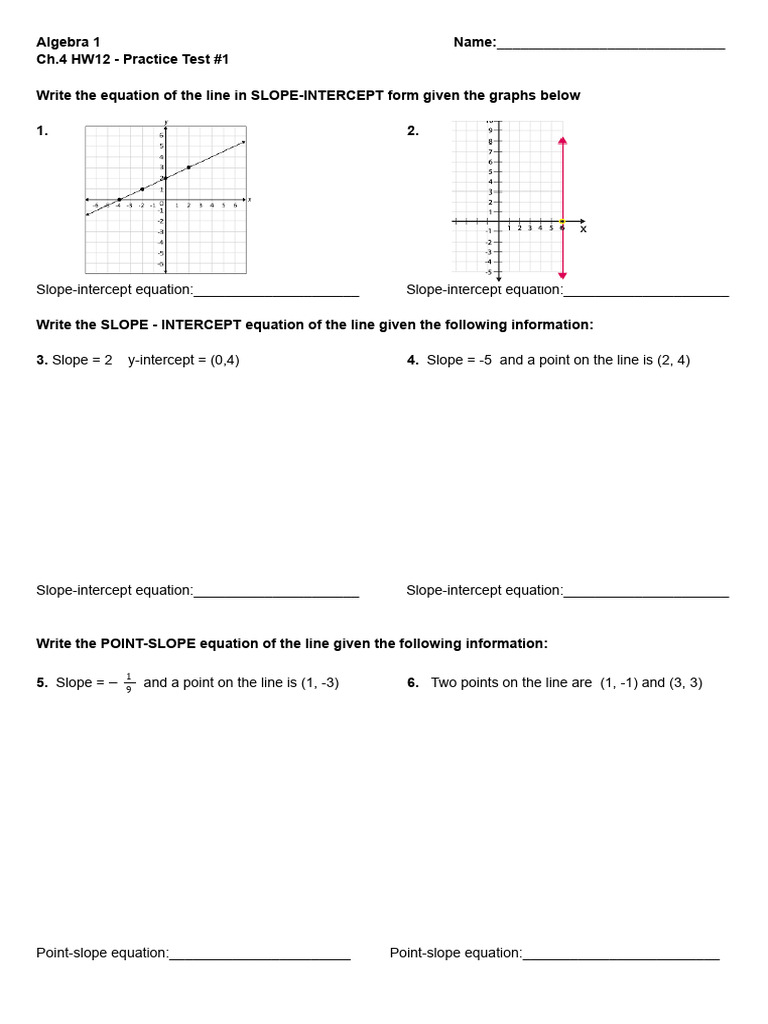 Algebra 1 Practice Test Guide | PDF | Equations | Algebra