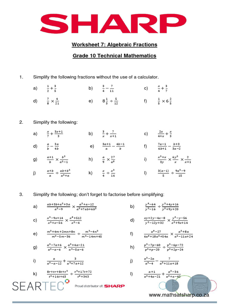 Mathematics gr.10 Algebraic Fractions Q | PDF | Mathematics | Algebra