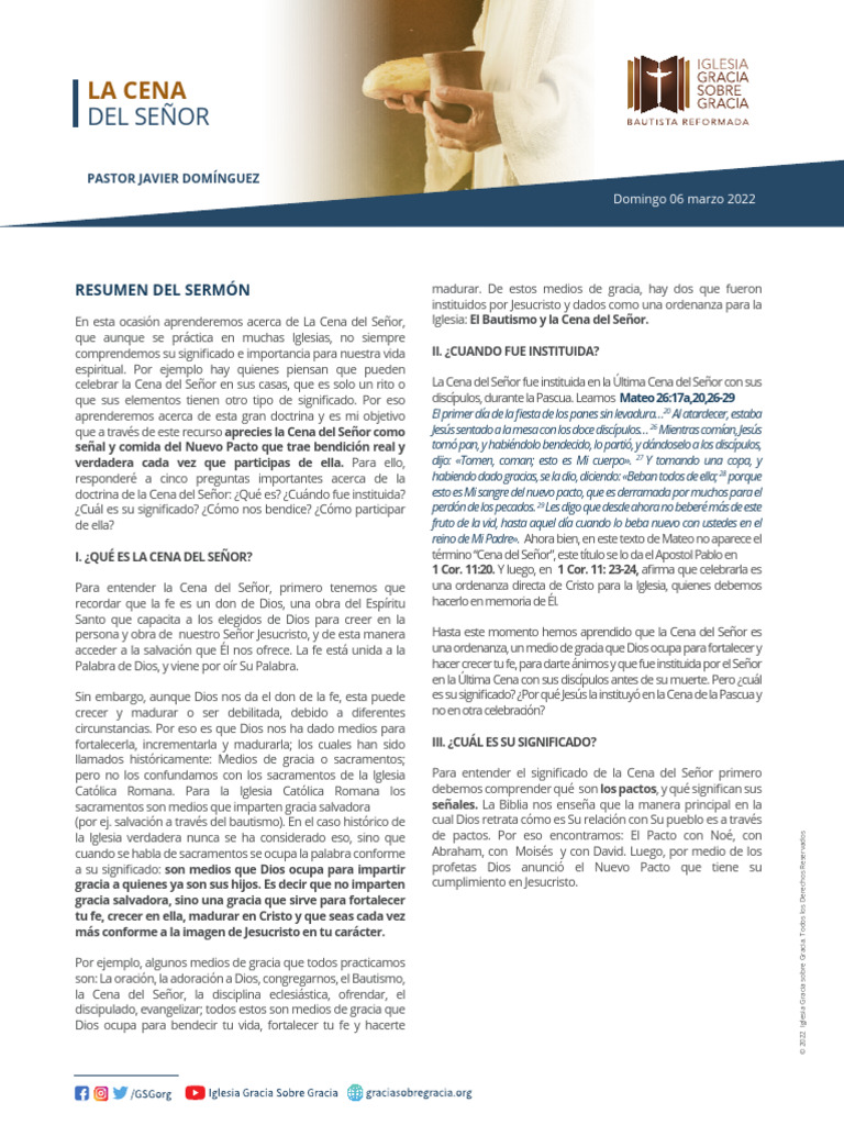 06 03 22 Pr Javier La Cena Del Senor (1) | PDF | eucaristía | Cristo ...
