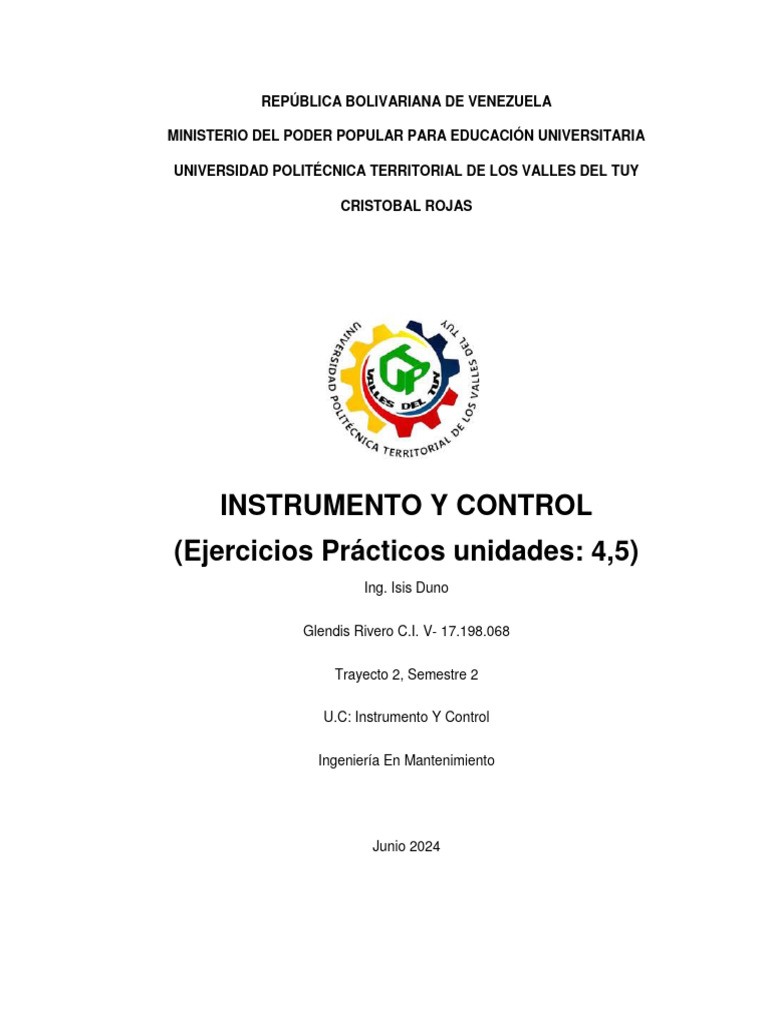 instrumento y control ( Elementos primarios de un sistema de control, ejercicio Practico ...