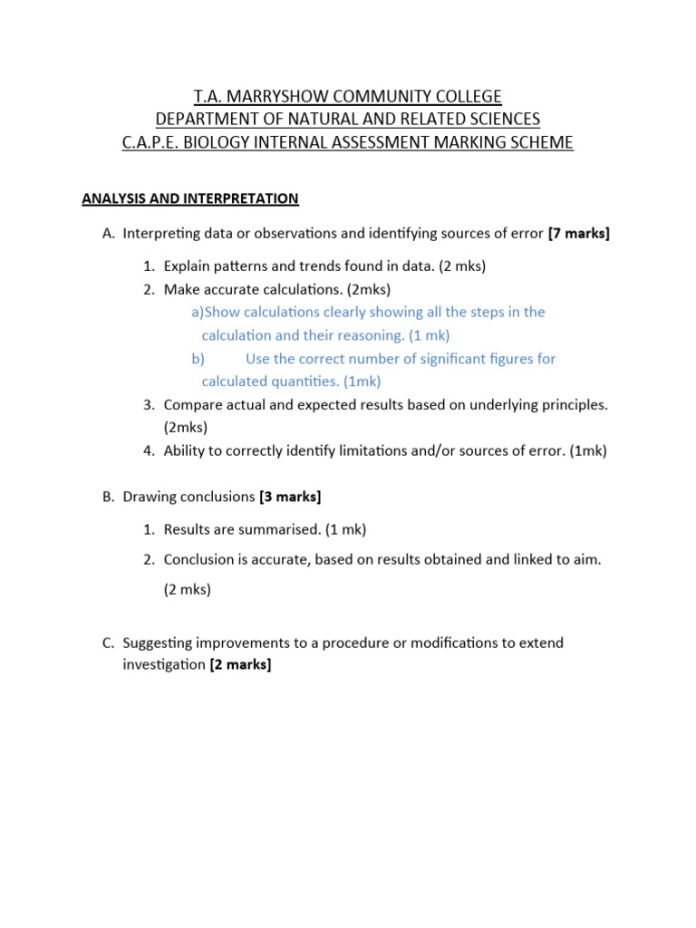Biology Lab Mark Schemes New 2018-19 | PDF | Drawing | Data