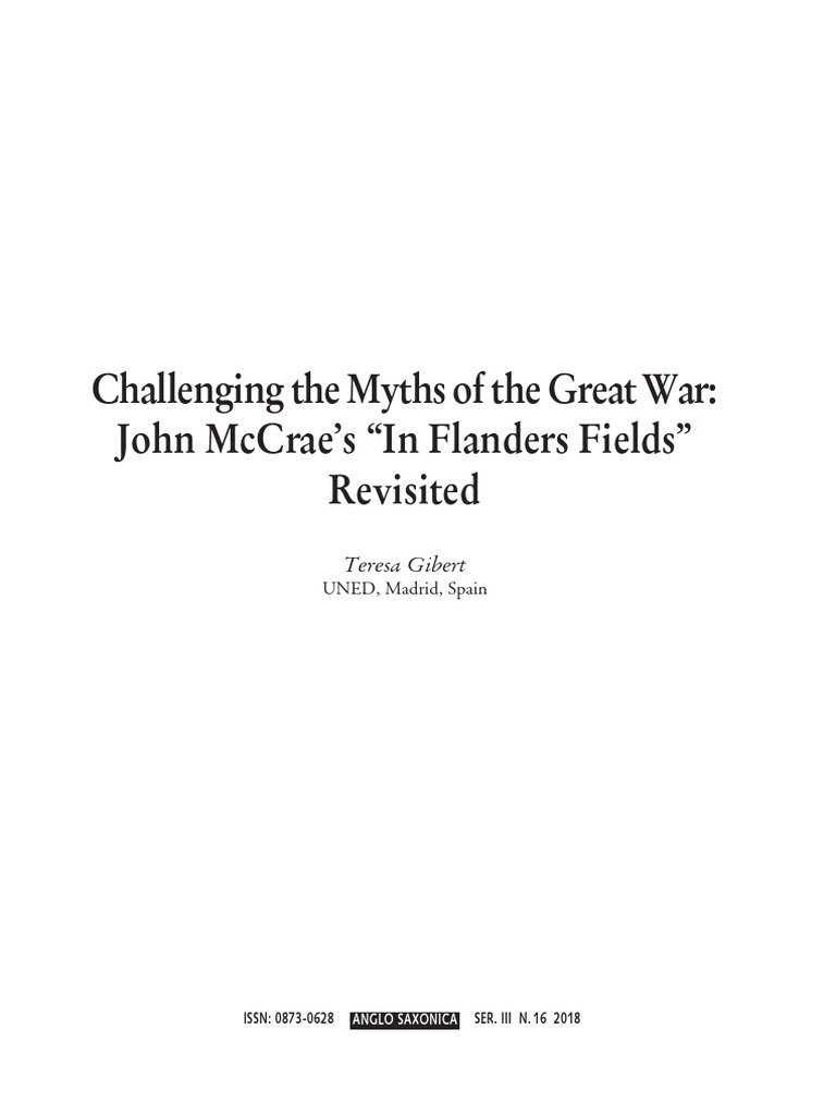 Challenging The Myths of The Great War - John McCrae's "In Flanders ...