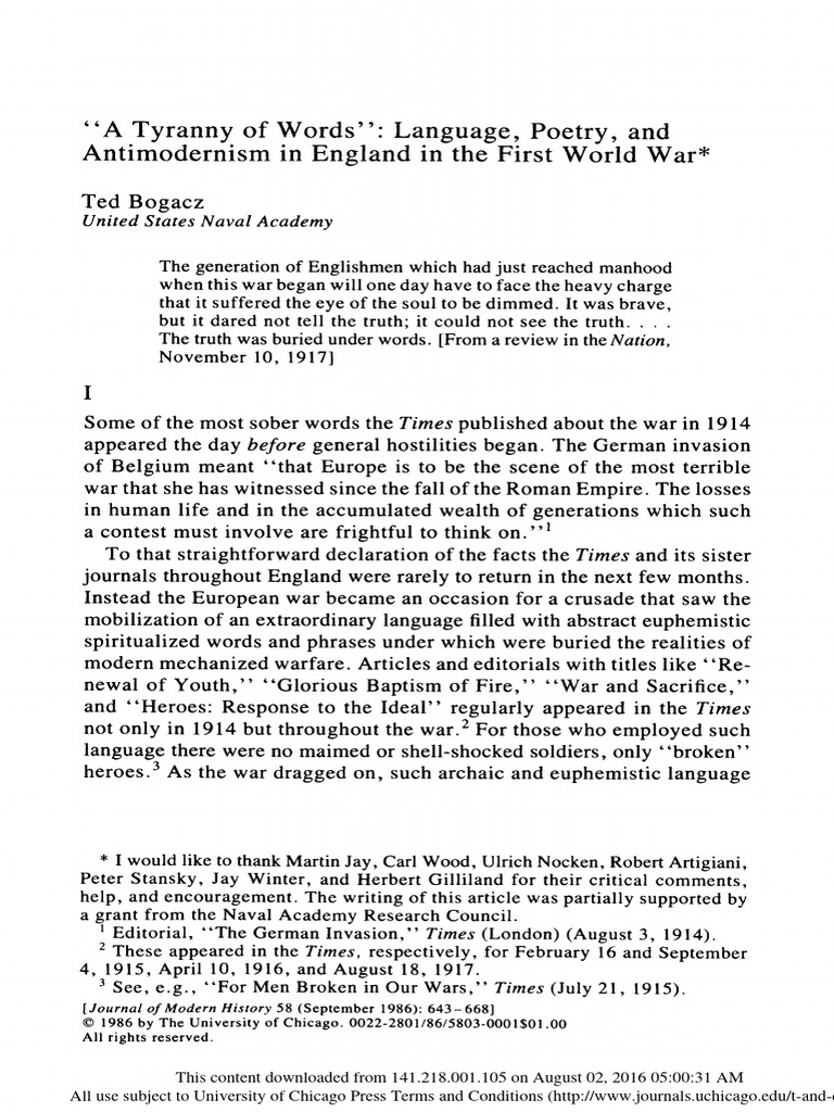 A Tyranny of Words' - Language, Poetry, and Antimodernism in England in ...