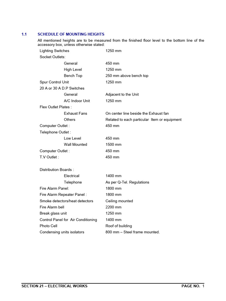 Schedule of Mounting Heights | PDF | Electrical Components | Wire