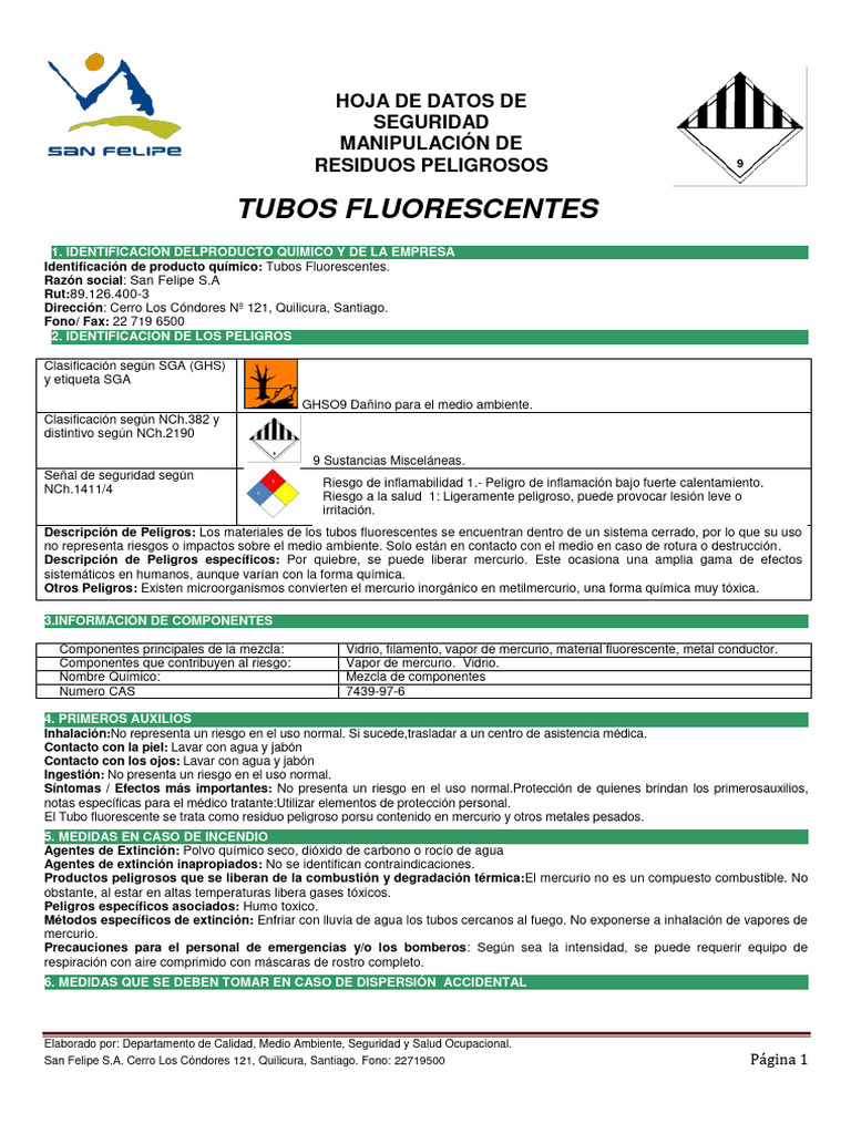 HDS Tubos Fluorescentes | PDF | Mercurio (Elemento) | Agua