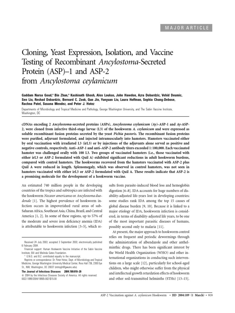 Cloning, Yeast Expression, Isolation and Vaccine Testing | PDF ...