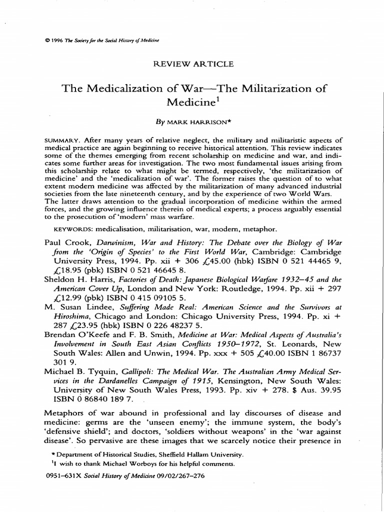 Harrison The Medicalization of War - The Militarization of Medicine ...