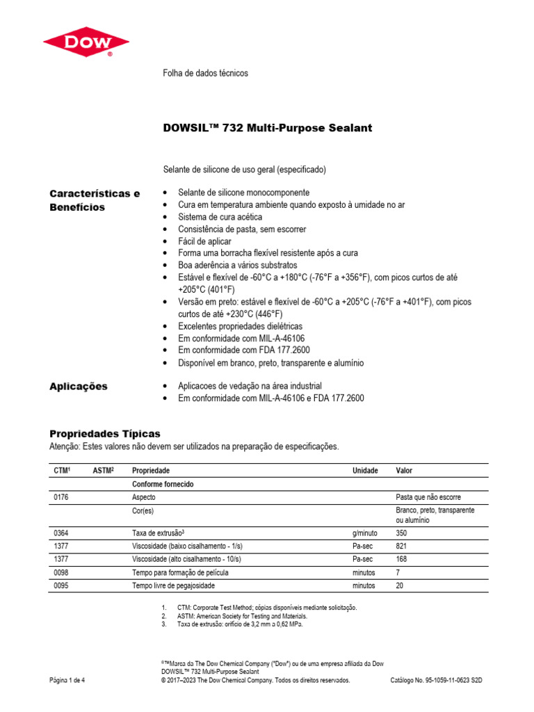 Dowsil 732 FICHA TECNICA. | PDF | Embalagem e rotulagem | Governança